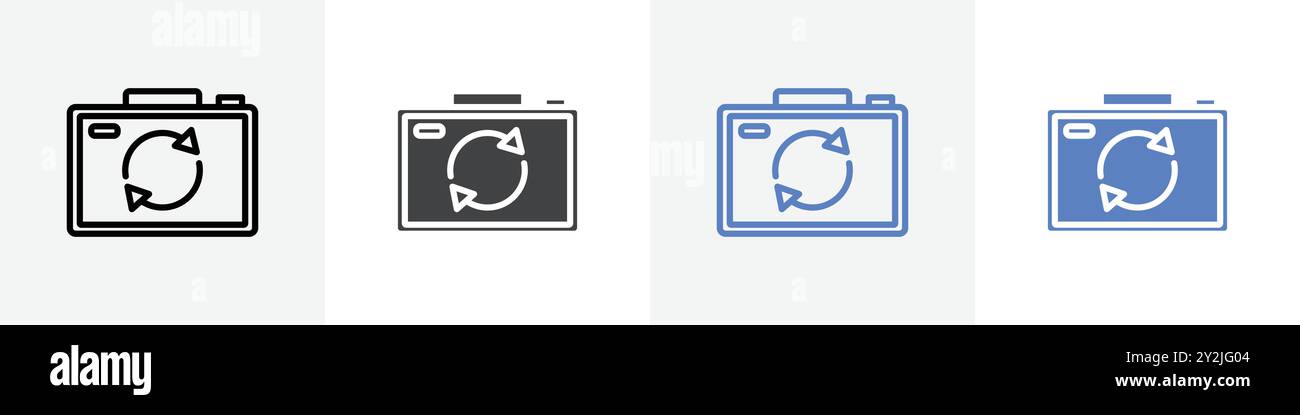 camera rotate icon linear thin line icon graphics set black and white ...