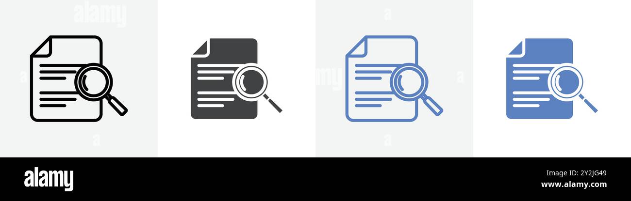 document search icon linear thin line icon graphics set black and white ...