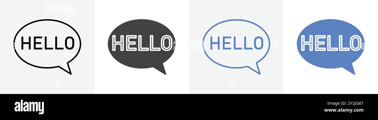 hello text icon linear thin line icon graphics set black and white ...