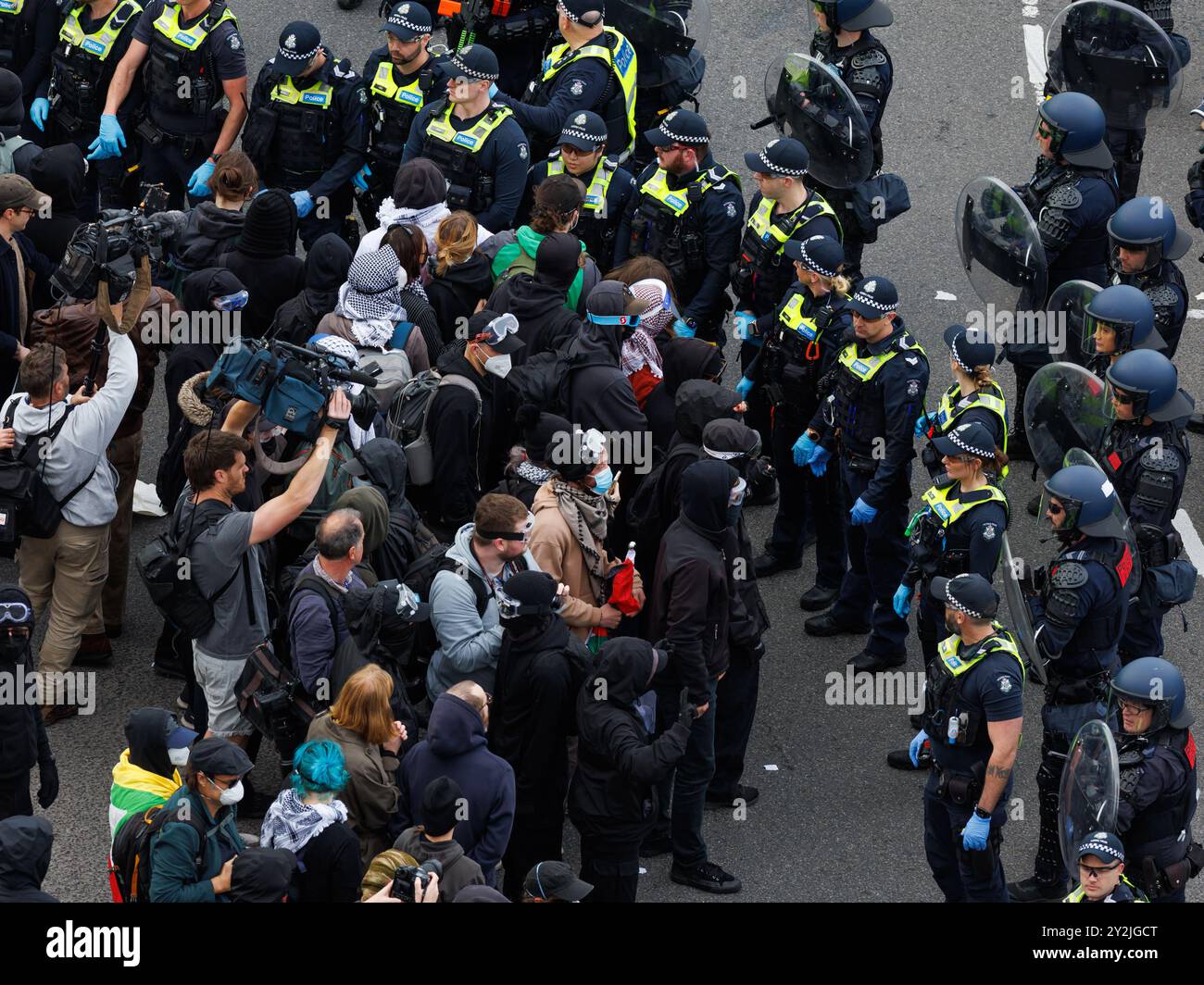 Melbourne, Australia, 11 September 2024: Anti-war activists disrupt the ...