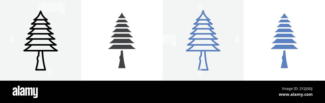 pine tree icon linear thin line icon graphics set black and white Stock ...