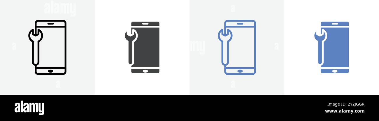 mobile repair icon linear thin line icon graphics set black and white ...