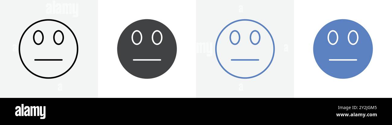 no reaction emoji linear thin line icon graphics set black and white ...