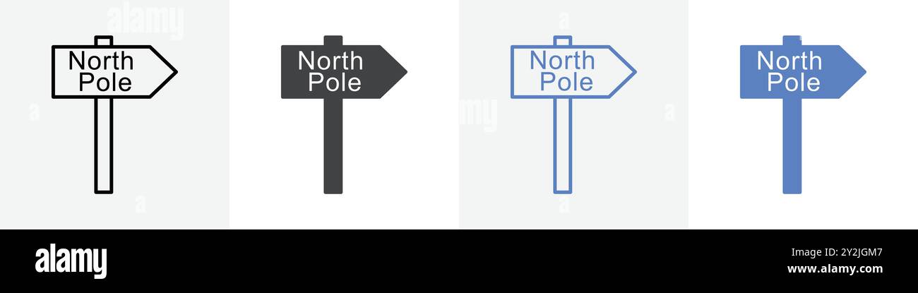 north pole sign linear thin line icon graphics set black and white ...