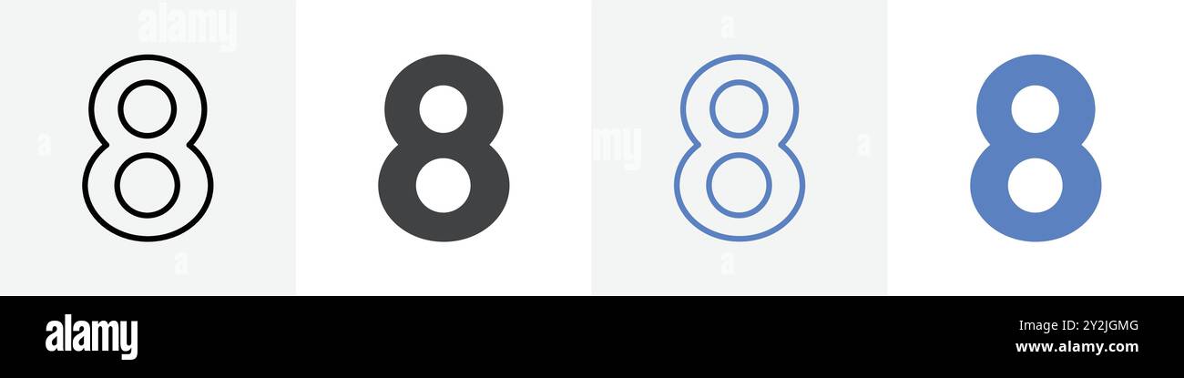 number 8 icon linear thin line icon graphics set black and white Stock ...