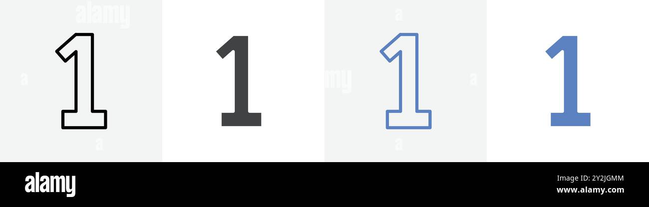 number 1 icon linear thin line icon graphics set black and white Stock ...