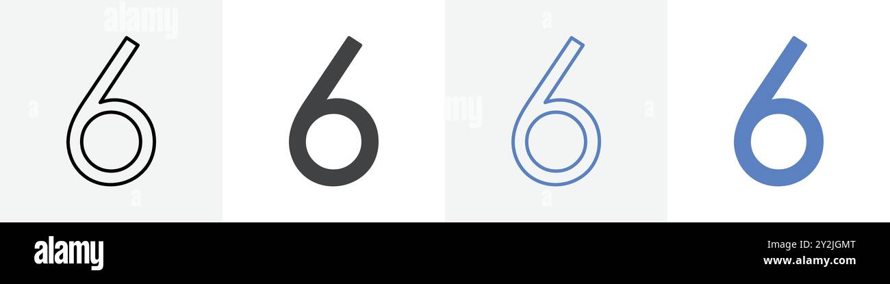 number 6 icon linear thin line icon graphics set black and white Stock ...