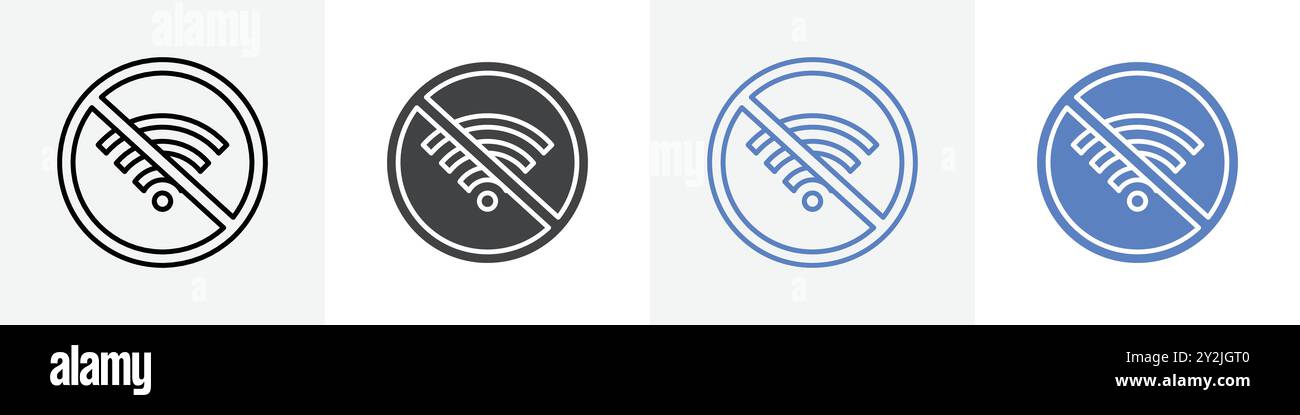 no wifi icon linear thin line icon graphics set black and white Stock ...