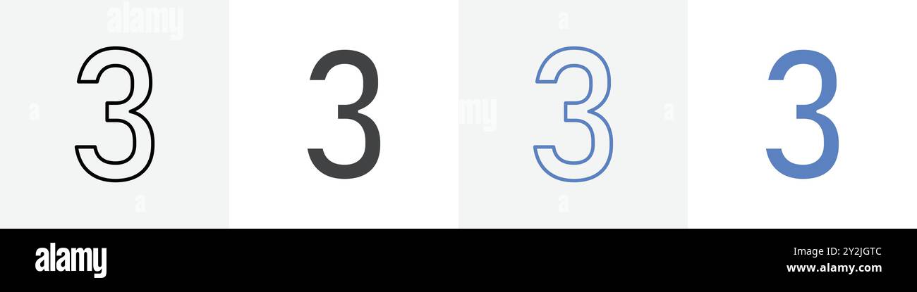 number 3 icon linear thin line icon graphics set black and white Stock ...