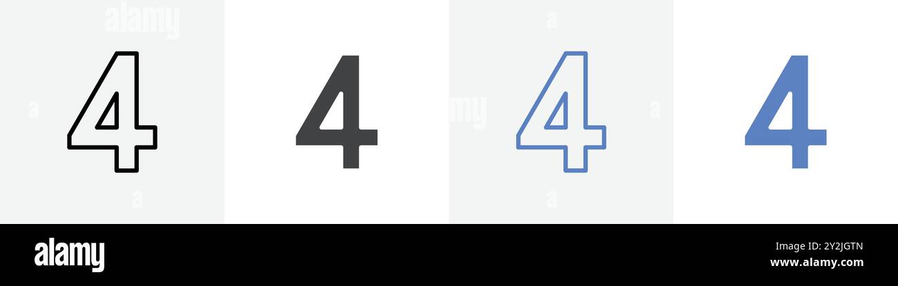 number 4 icon linear thin line icon graphics set black and white Stock ...