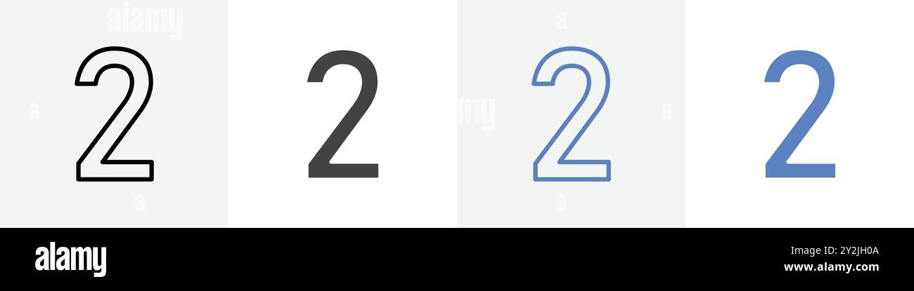 number 2 icon linear thin line icon graphics set black and white Stock ...