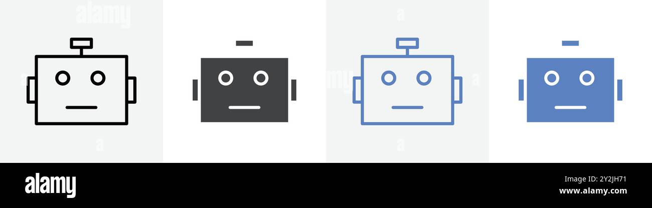 robot face icon linear thin line icon graphics set black and white ...