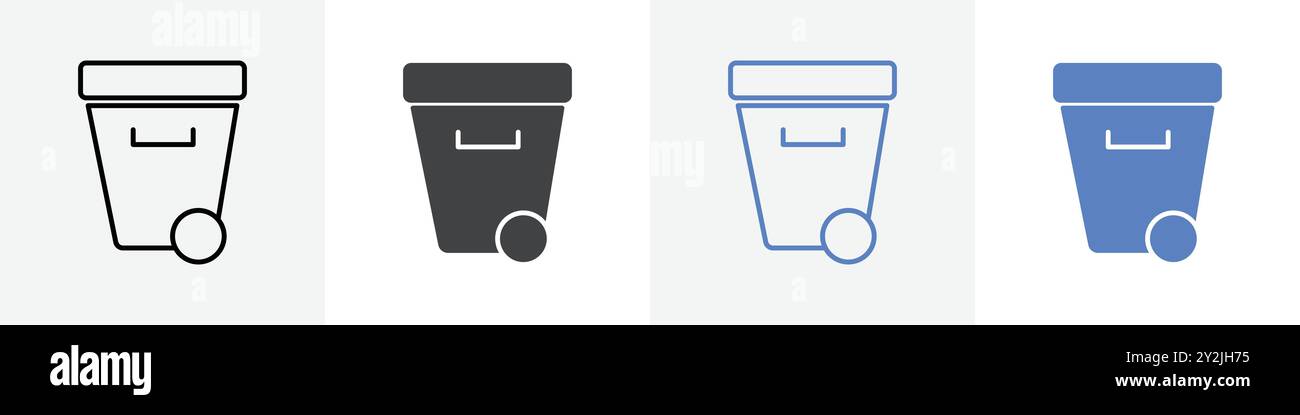 trash icon linear thin line icon graphics set black and white Stock ...