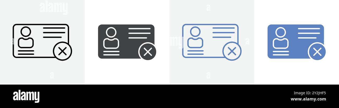 wrong id card icon linear thin line icon graphics set black and white ...