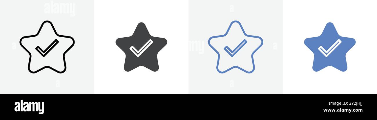 tick star icon linear thin line icon graphics set black and white Stock ...