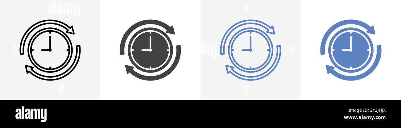 time loop icon linear thin line icon graphics set black and white Stock ...