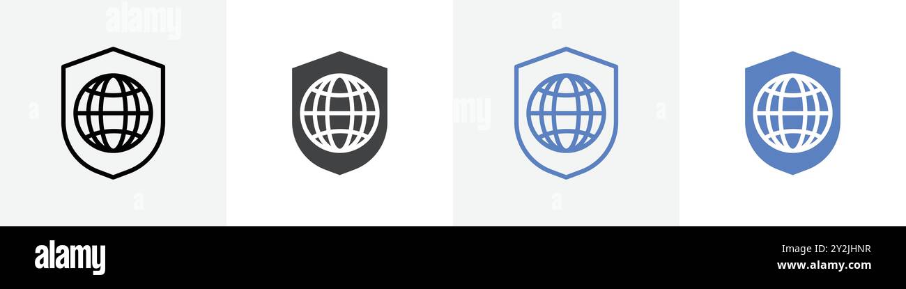 web protection icon linear thin line icon graphics set black and white ...