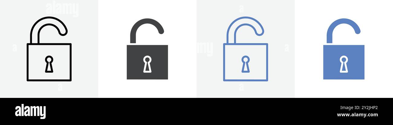 unlocked lock icon linear thin line icon graphics set black and white Stock Vector Image & Art ...
