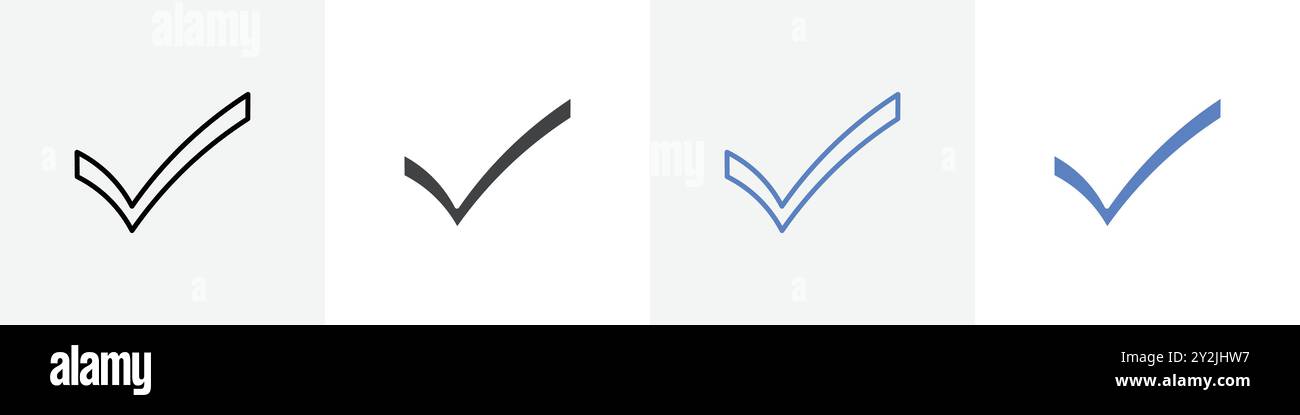 tick icon linear thin line icon graphics set black and white Stock ...