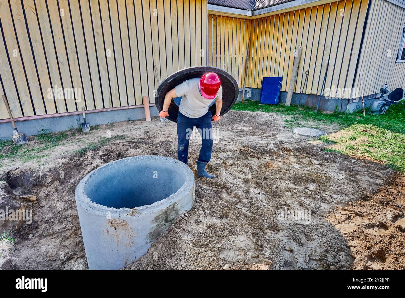 Installing composite polymer support ring or manhole base on concrete ...