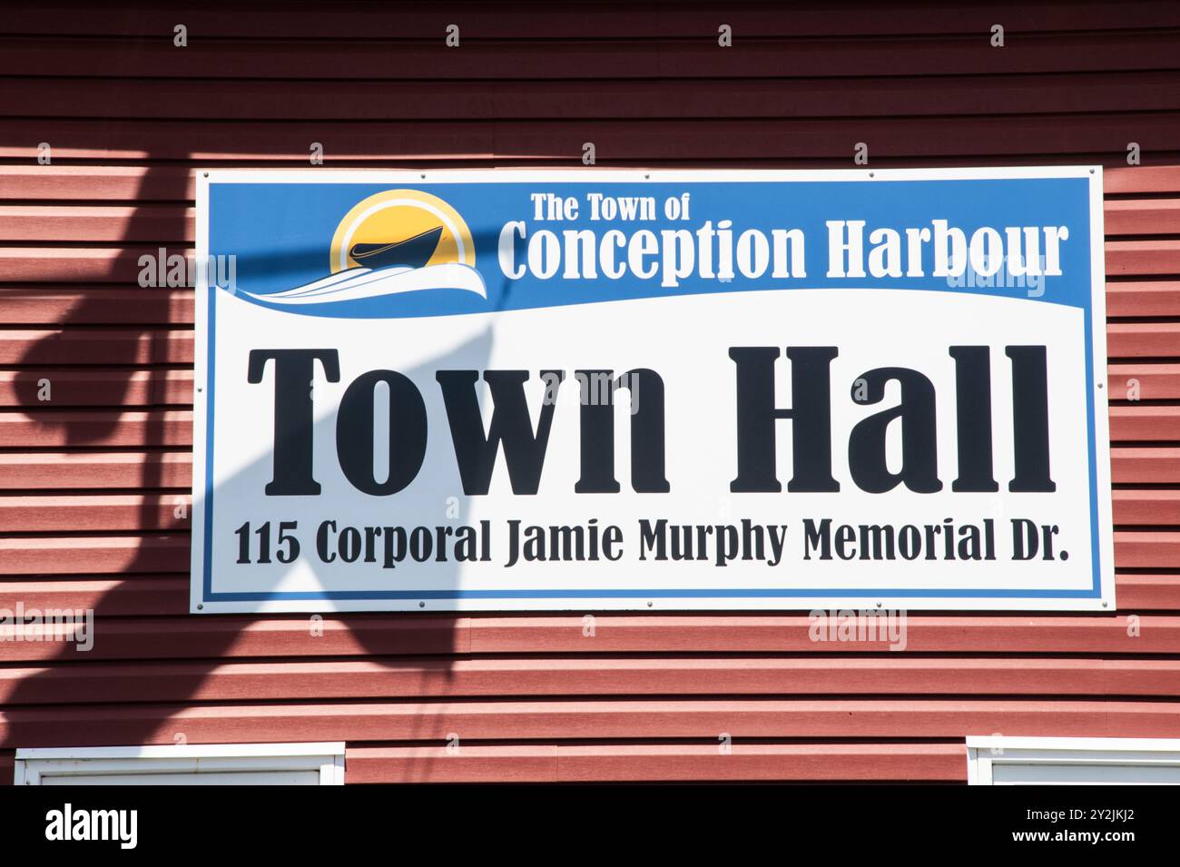 Town hall sign on Corporal Jamie Murphy Memorial Drive in Conception ...