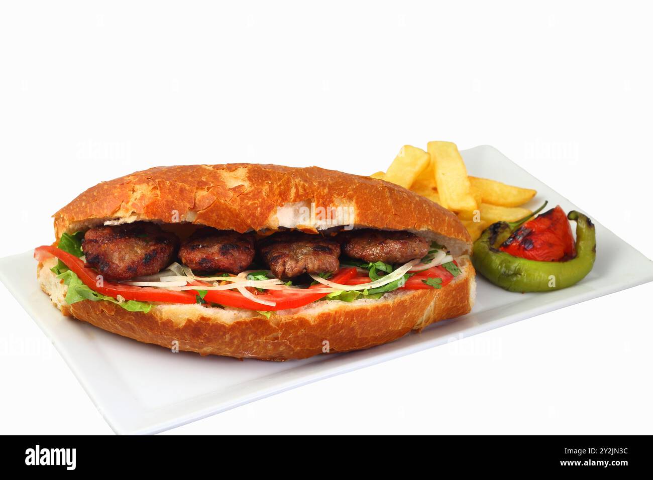 Delicious Turkish Kofte Sandwich (meatballs) isolated white background ...