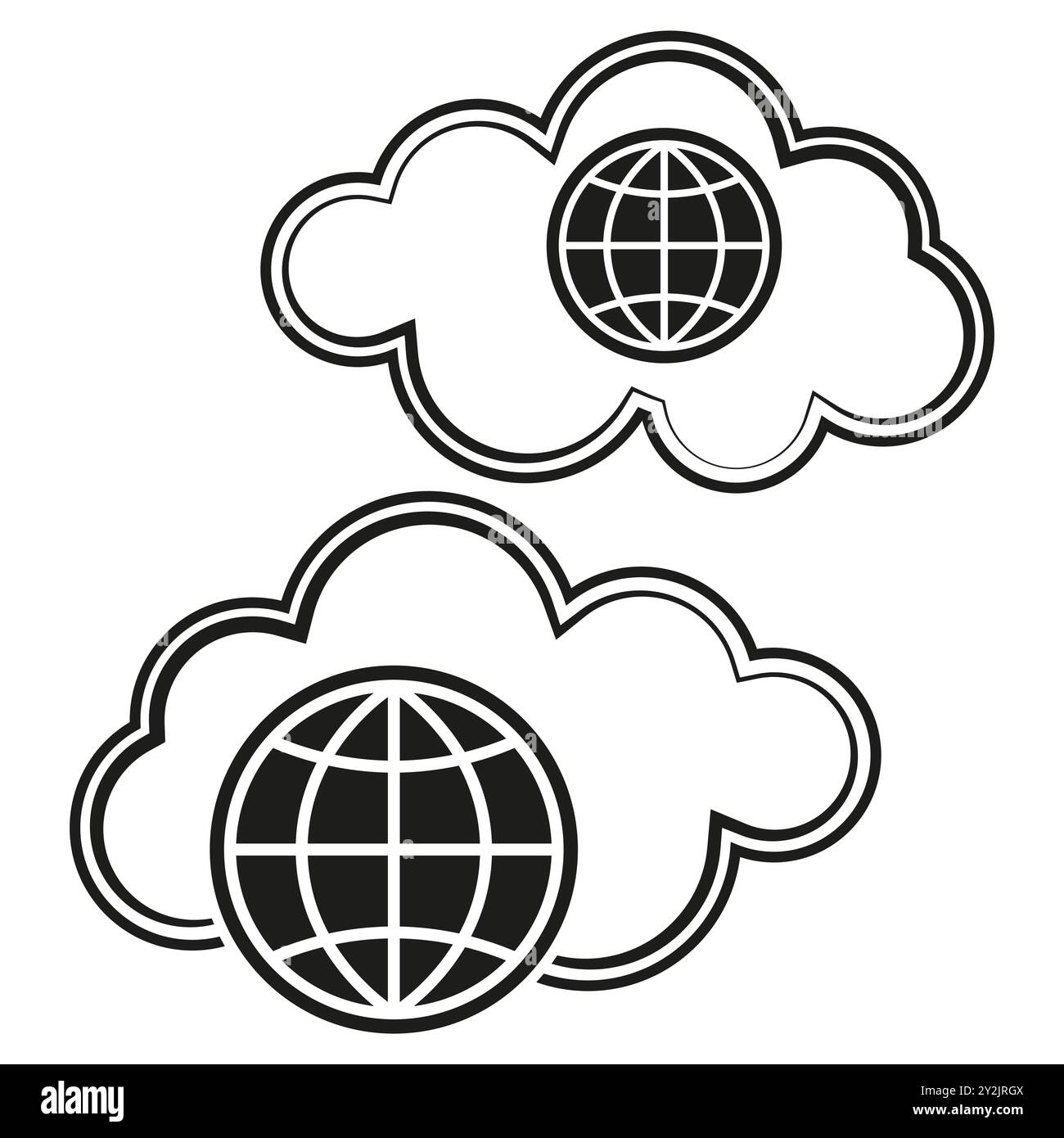 Cloud storage vector. Globe icon inside cloud. Internet cloud symbol ...