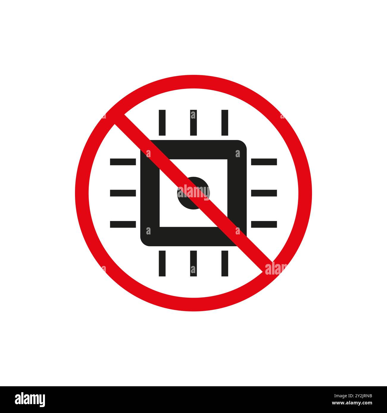 Microchip prohibition icon. No technology symbol. Red restricted sign ...