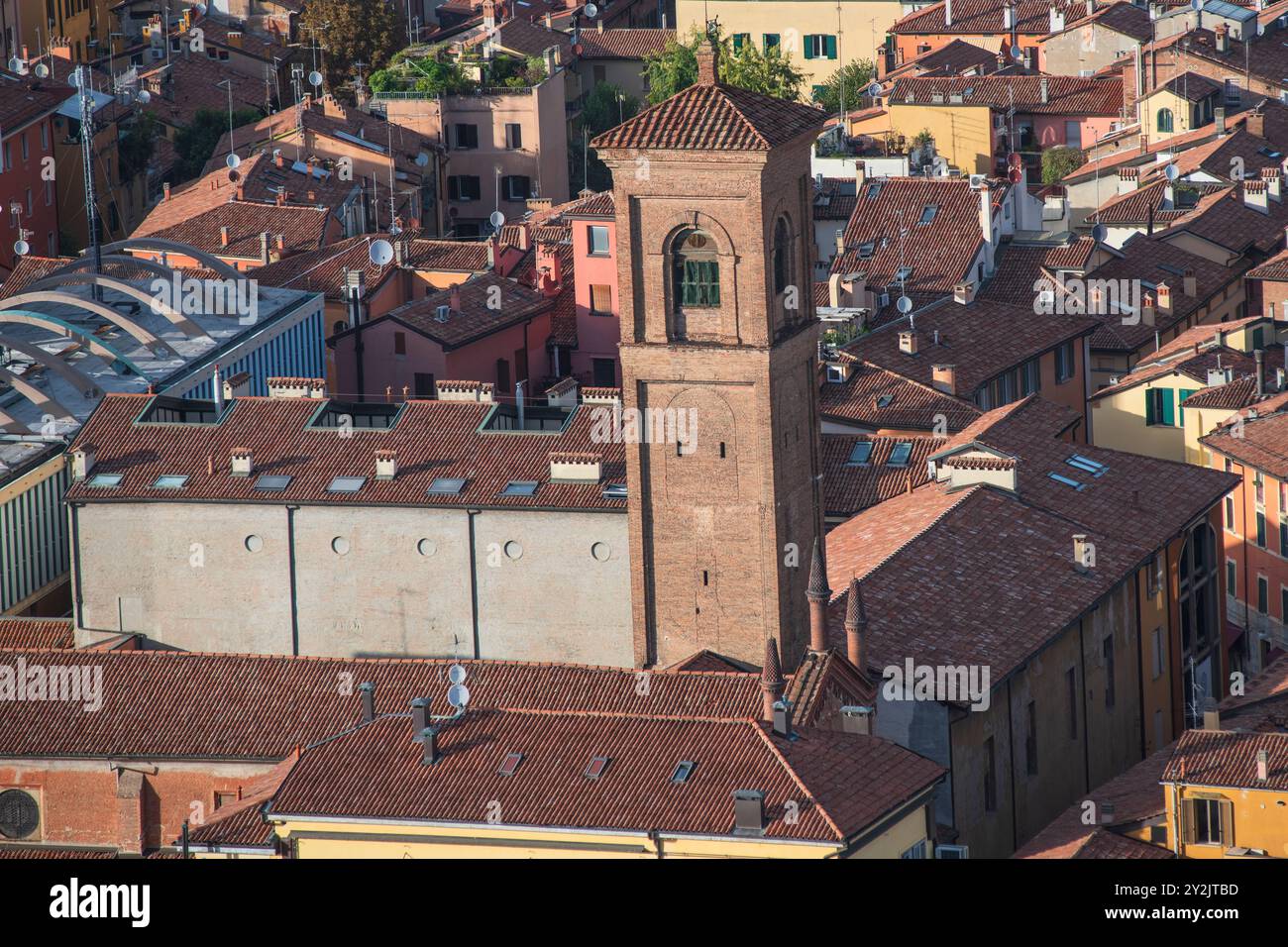 Bologna: aerial panoramic view of the Old Town from the top of Asinelli ...