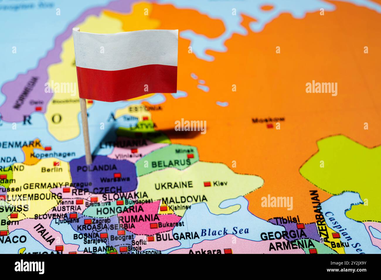 A map of Poland with the national flag of Poland on it. The flag color ...
