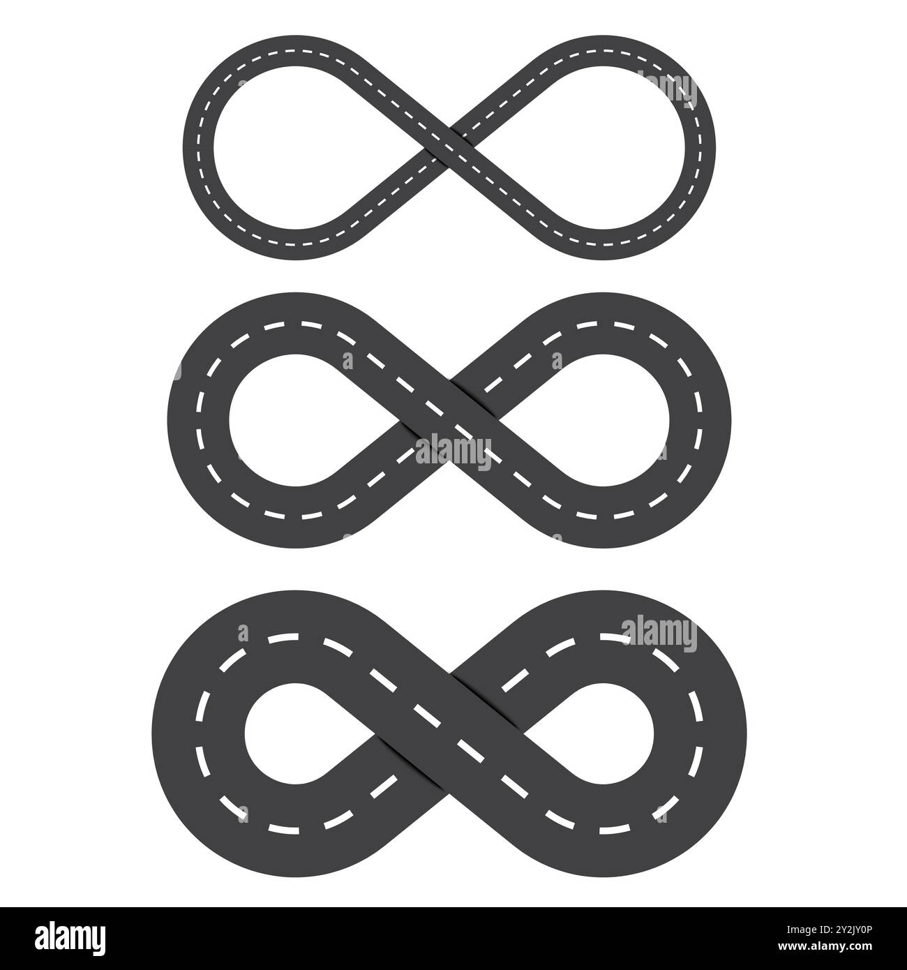 Three infinity shaped roads with dashed lines. Various thicknesses of ...