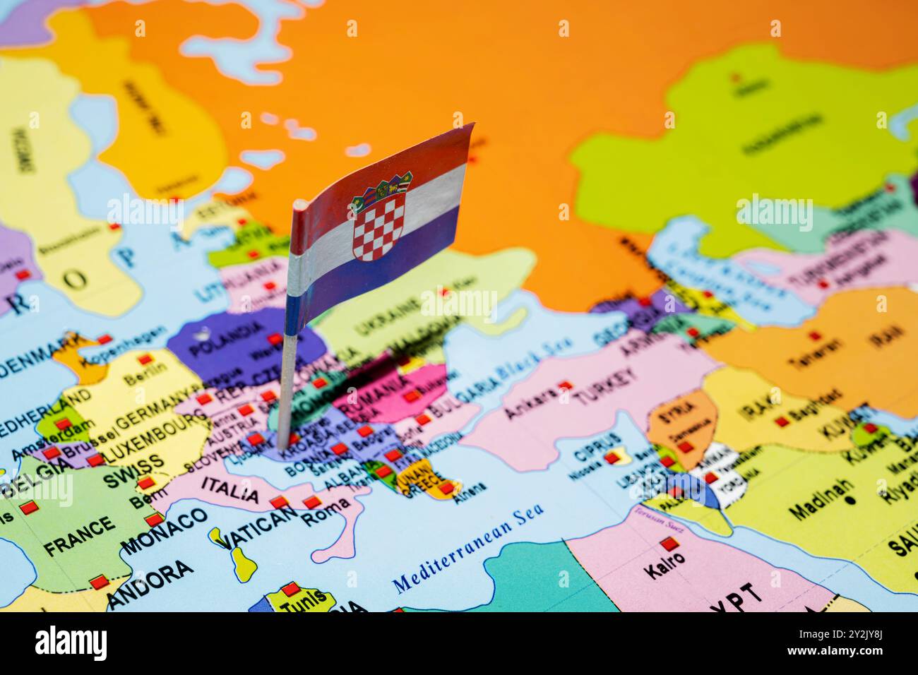 A map of Croatia with the Croatian flag on it. The flag colors are red ...