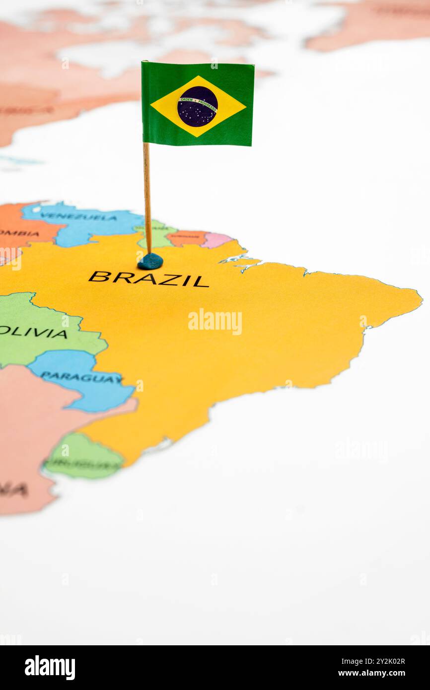 A map of Brazil with a Brazilian flag on it. The flag is green. Travel ...