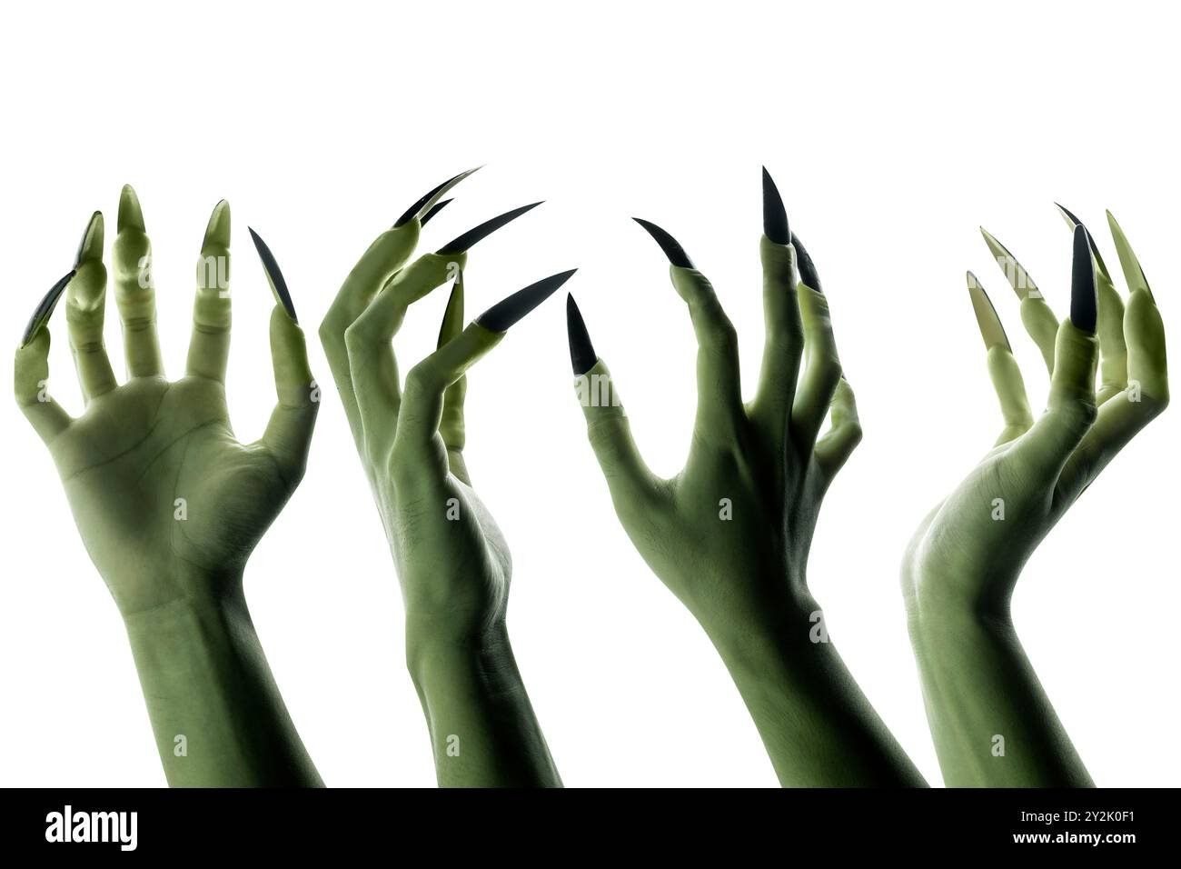Set of witches hands. The color is green. Evil, zombie, or monster hand ...