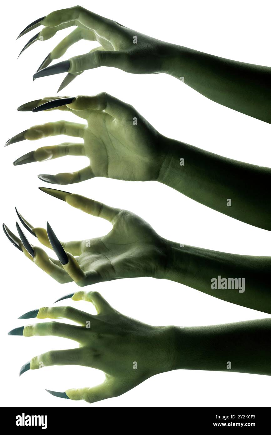 Set of witches hands. The color is green. Evil, zombie, or monster hand ...