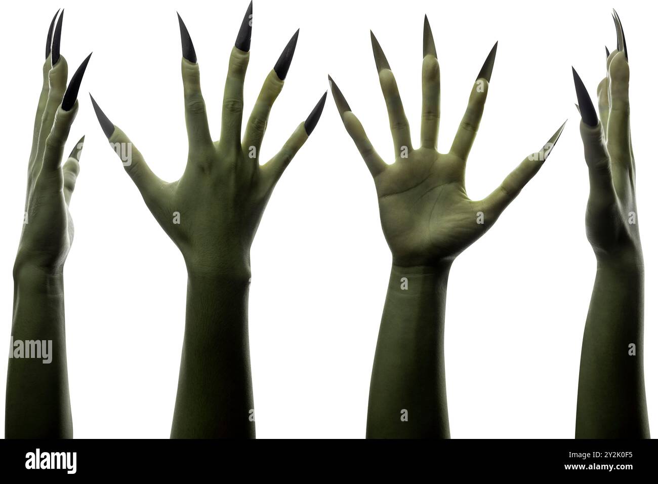 Set of witches hands. The color is green. Evil, zombie, or monster hand ...