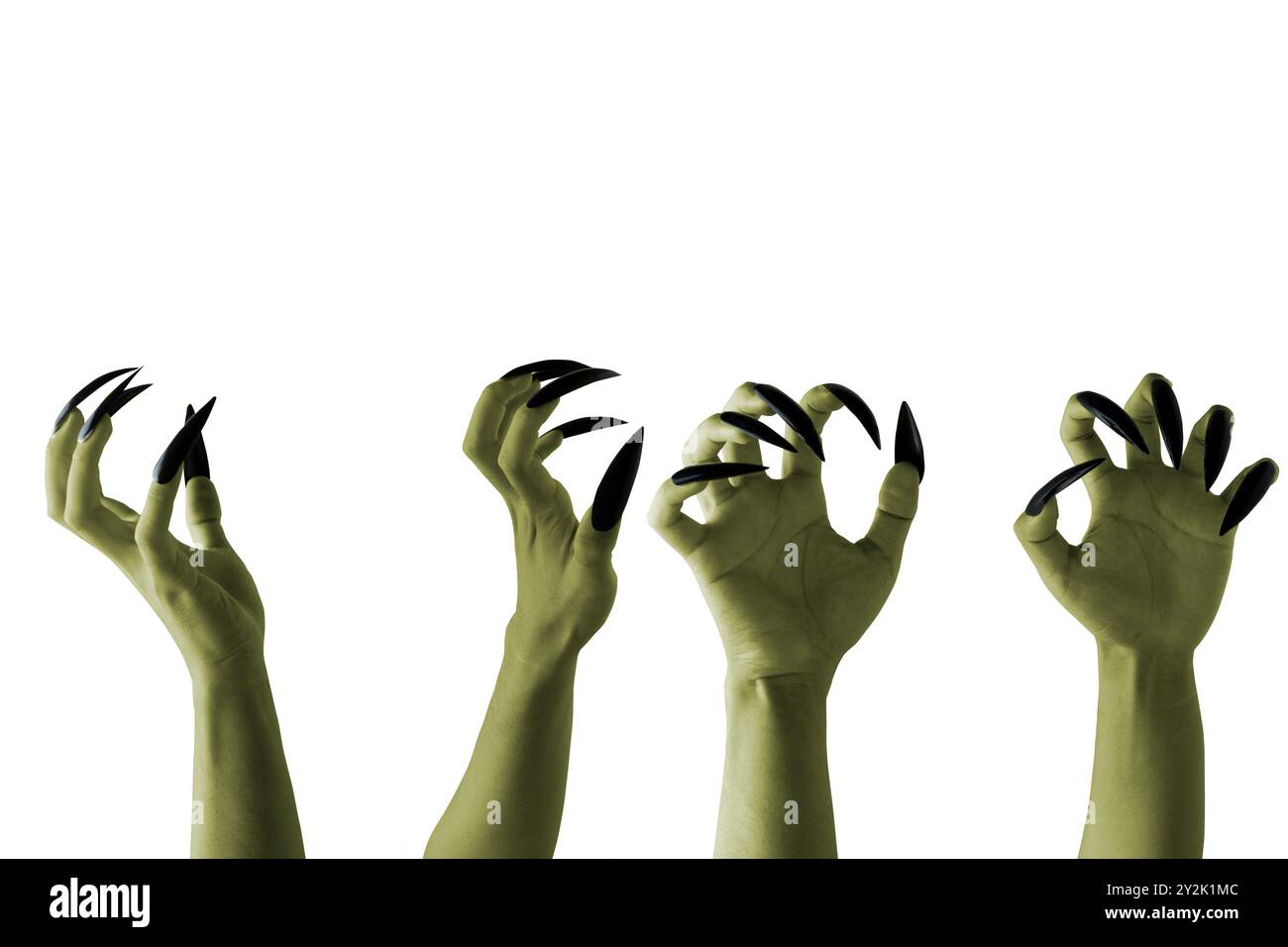 Set of witches hands. The hand color is green. Evil, zombie, or monster ...