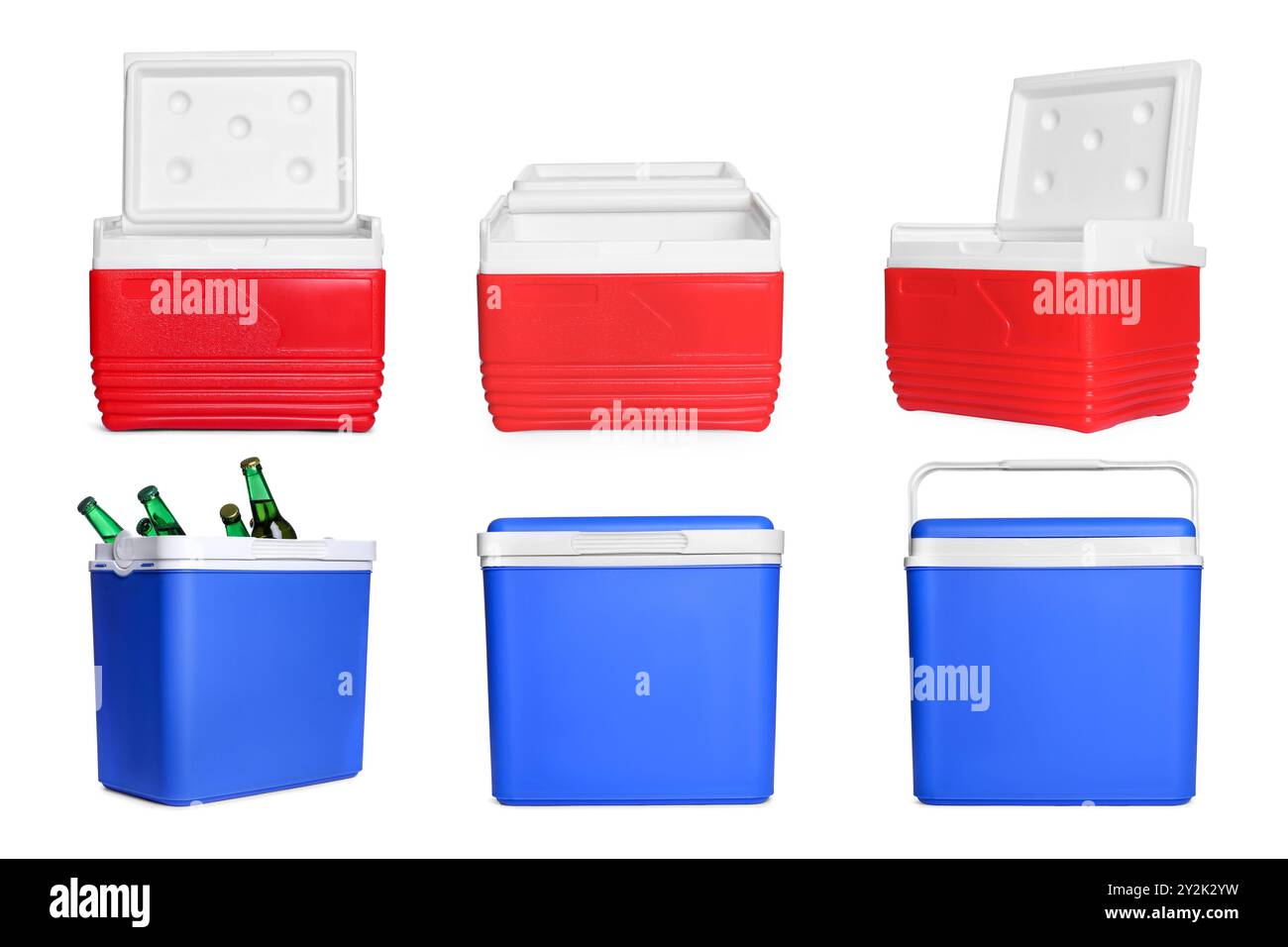 Red and blue cool boxes isolated on white, collage Stock Photo - Alamy