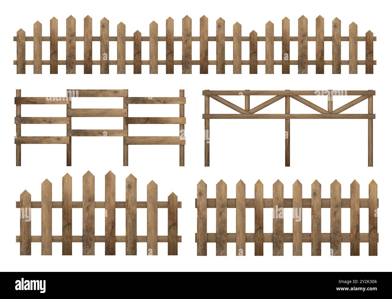 Different wooden fences isolated on white, set Stock Photo - Alamy