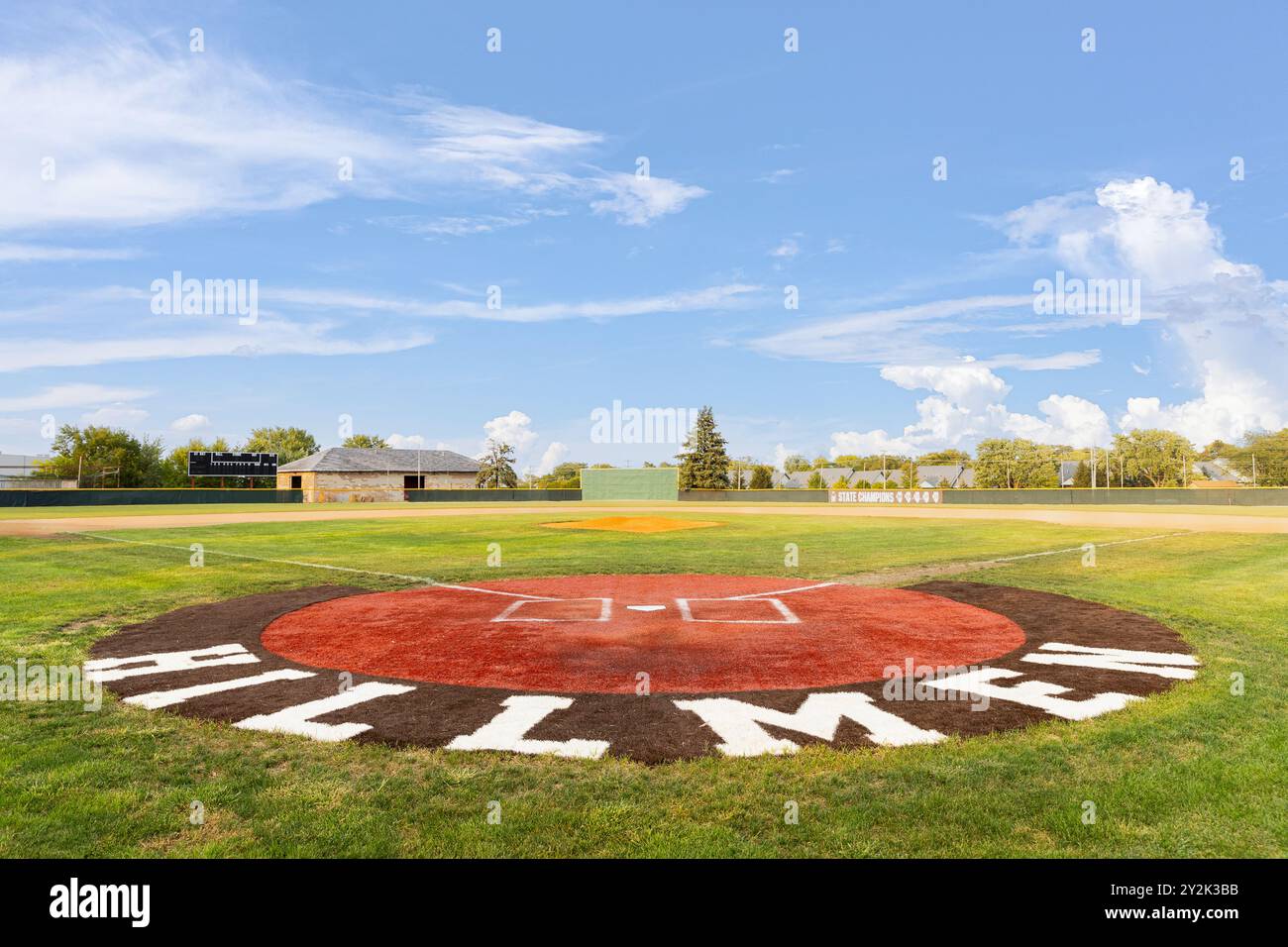 The baseball field at Joliet Catholic Academy high school with "Hillmen ...