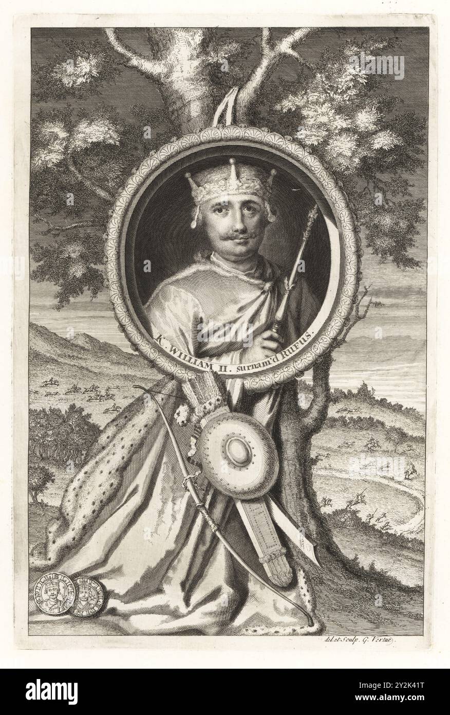 William II, King of England, c.1056-1100. Round portrait of king with ...