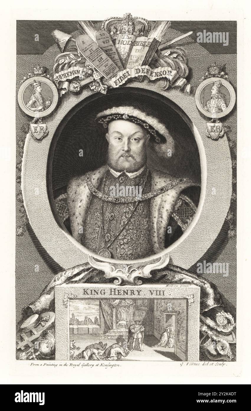 Henry VIII, King of England, 1491-1547. Portrait in velvet cap, ermine ...