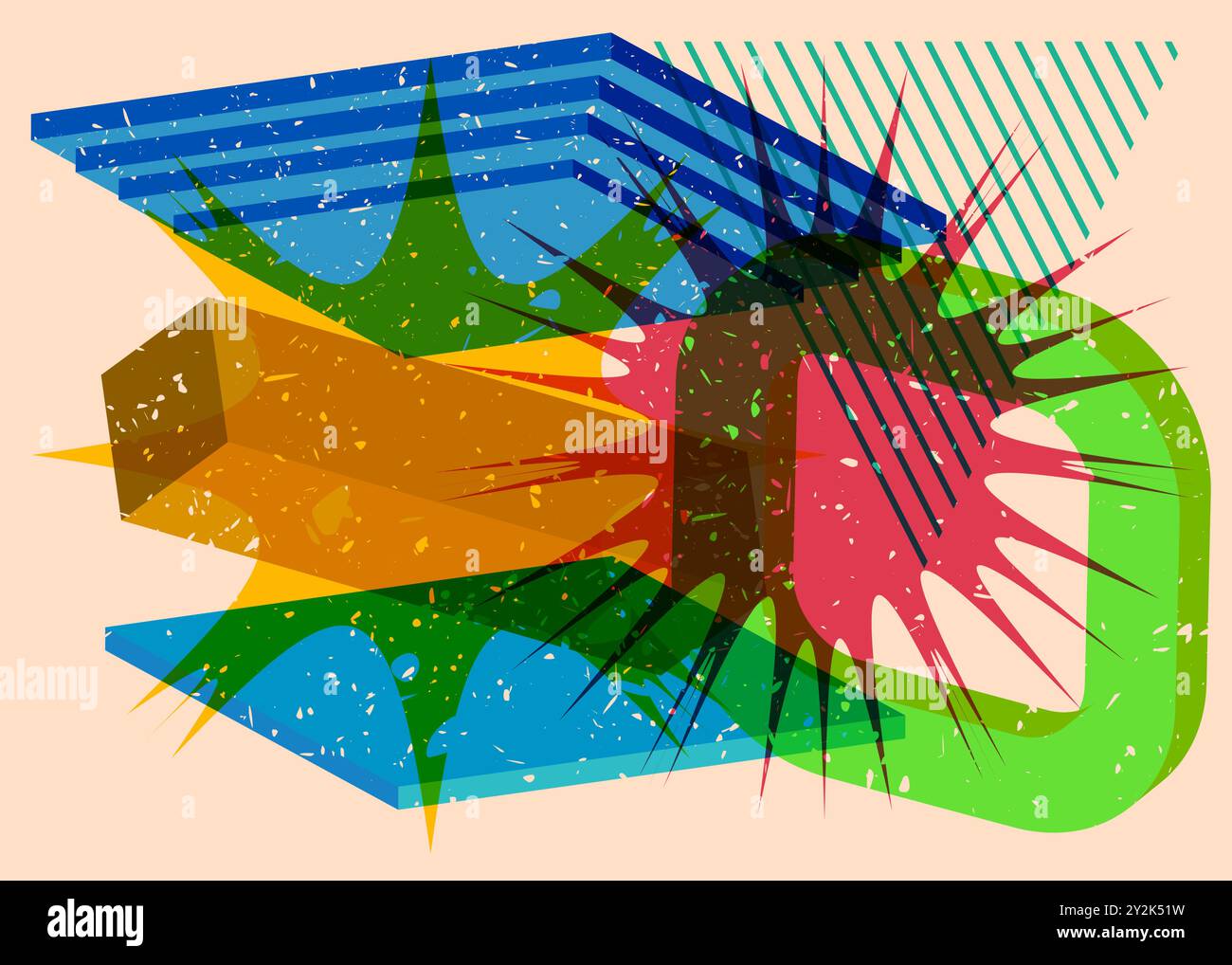 Colorful geometric shapes. Object in trendy riso graph design. Geometry elements abstract ...