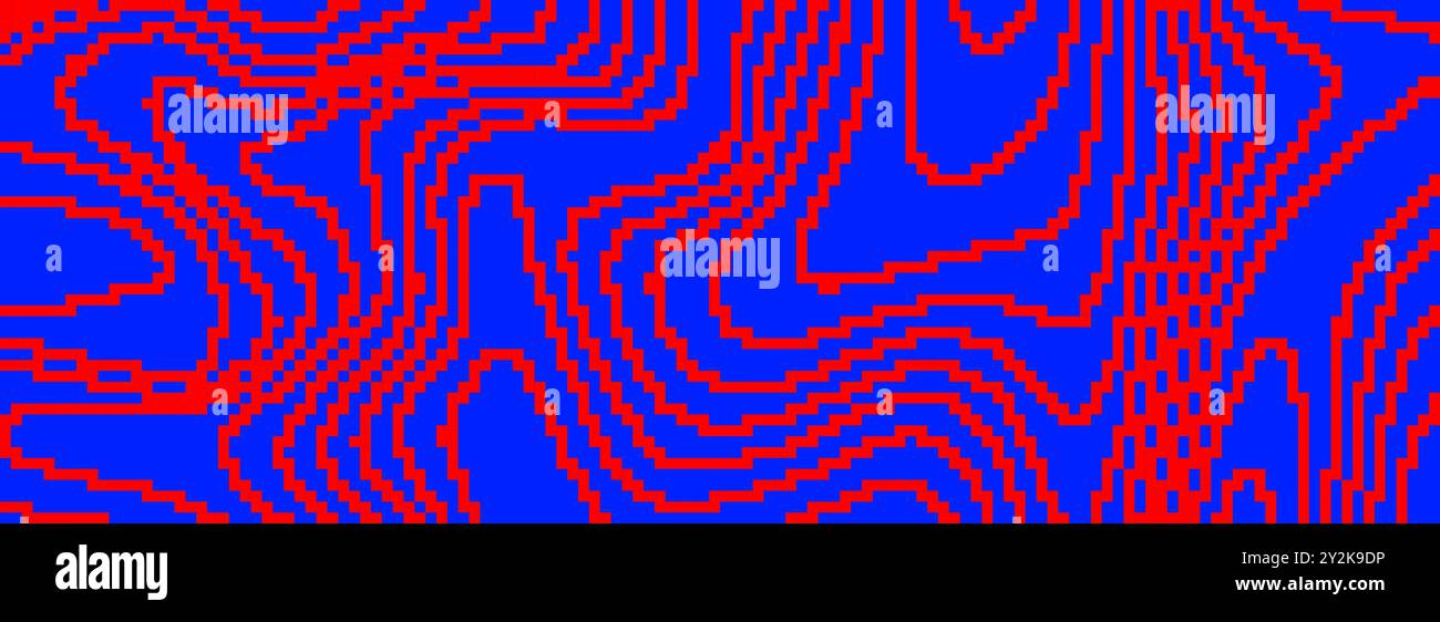 Red and blue dithered curved wavy texture. Pixelated glitch lines ...