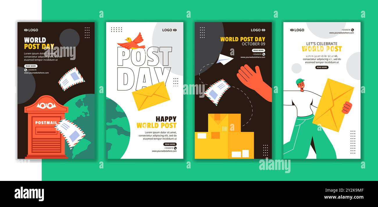 Post Day Social Media Stories Flat Cartoon Hand Drawn Templates ...