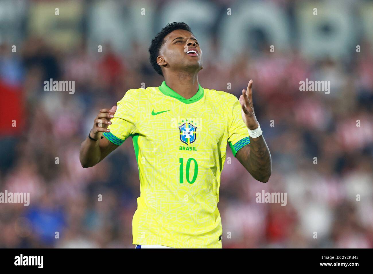 Asuncion, Paraguay. 10th Sep, 2024. Rodrygo of Brazil, reacts during ...
