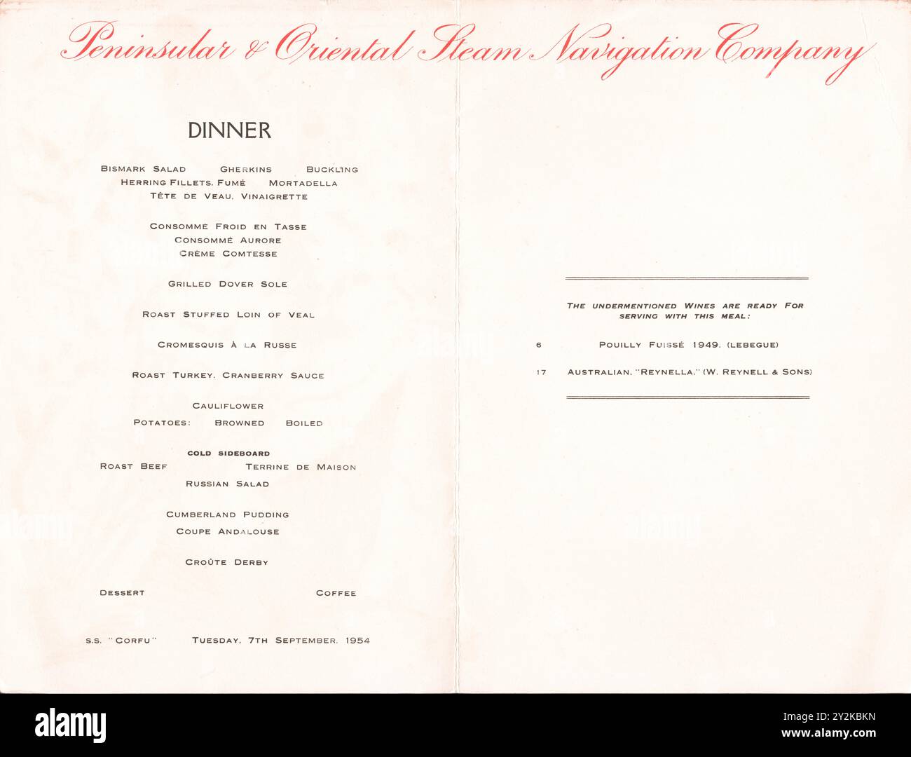Vintage P&O Cruise Ocean Liner Steamship Dinner Menu from the S.S ...