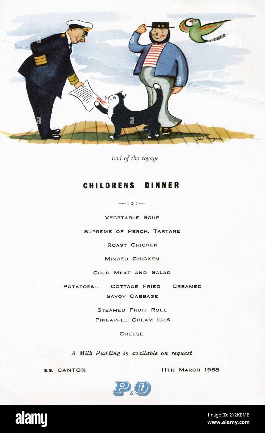 Vintage P&O Cruise Ocean Liner Steamship Children's Dinner Menu from ...