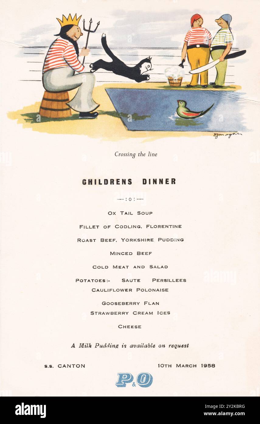 Vintage P&O Cruise Ocean Liner Steamship Children's Dinner Menu from ...