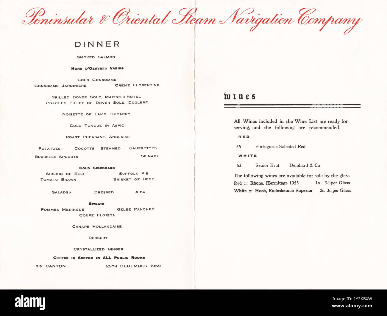 Vintage P&O Cruise Ocean Liner Steamship Dinner Menu from the S.S ...